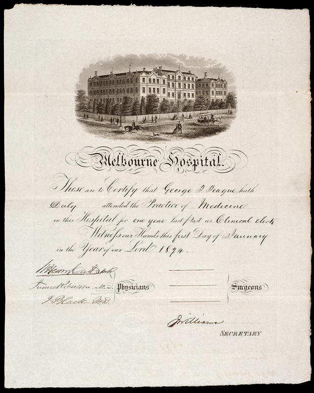 Attendance certificate from the Melbourne Hospital in the practice of ...