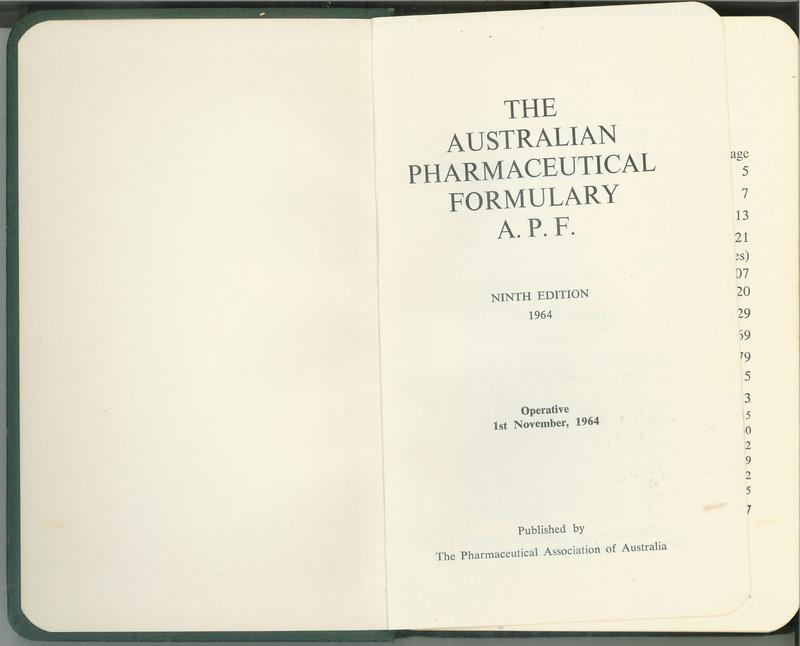 The Australian Pharmaceutical Formulary A.P.F Ninth Edition 1964 ...