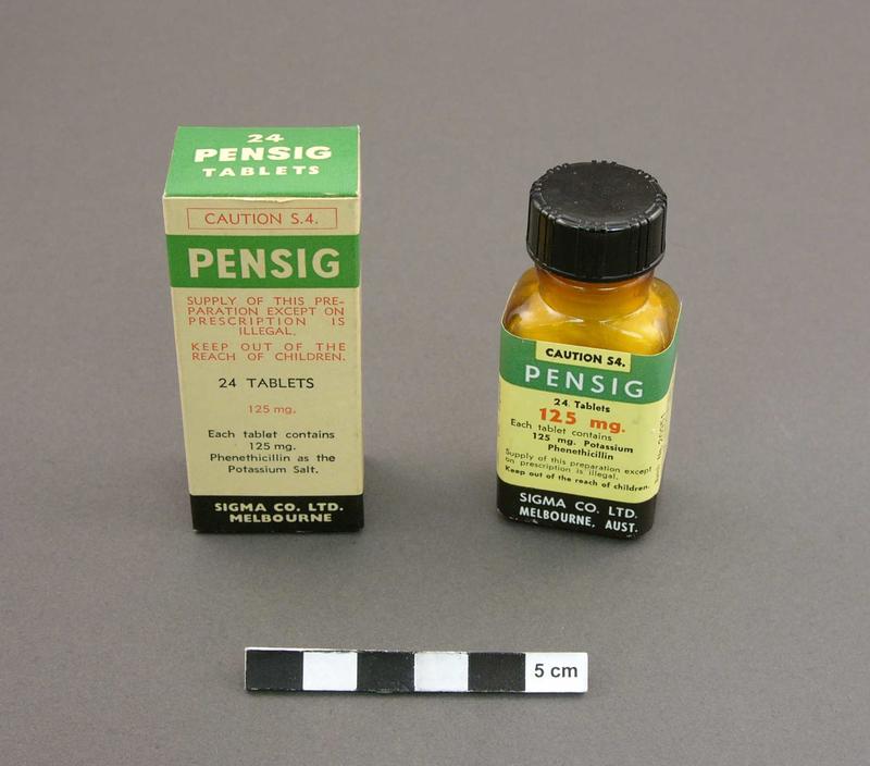 "Pensig" penicillin tablets in bottle, with original packaging ...