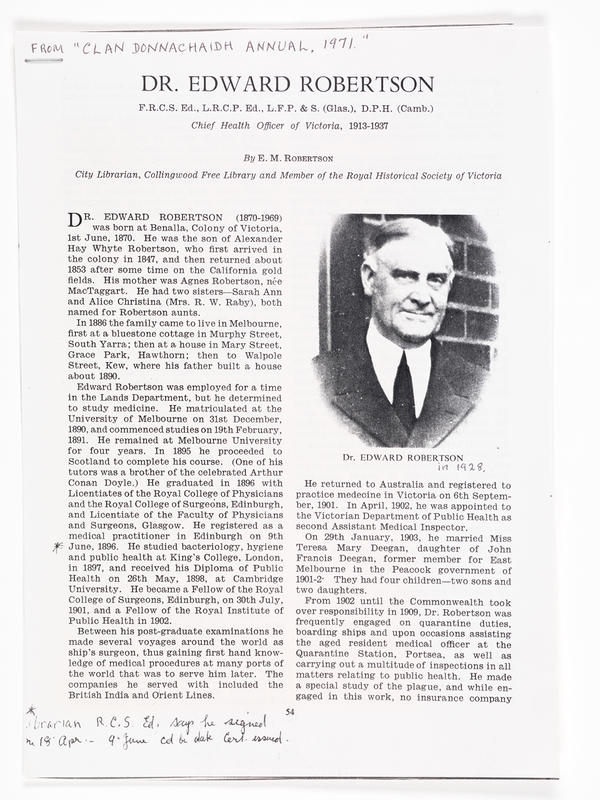 Article on Dr. Edward Robertson by E. M. Robertson from Clan ...