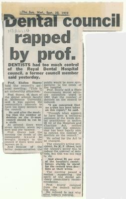 "Dental council rapped by prof. " newspaper cutting - Faculty of ...