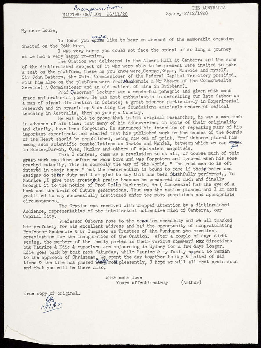 Letter from Arthur Halford (1869 -1945) to Louie, 1928 - Faculty of ...