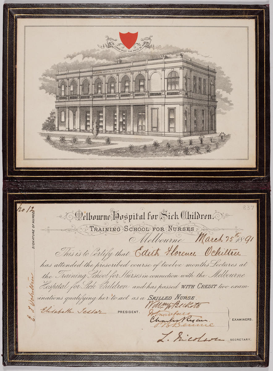 Nurses Certificate. Children's Hospital for Edith Florence Ochiltree ...