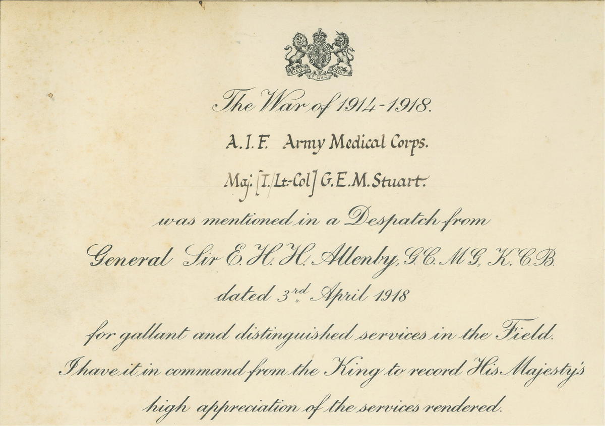 Certificate of award relating to the First World War Service of Major ...