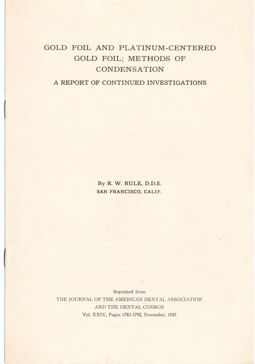 Article "Gold foil and platinum-centered gold foil; methods of ...