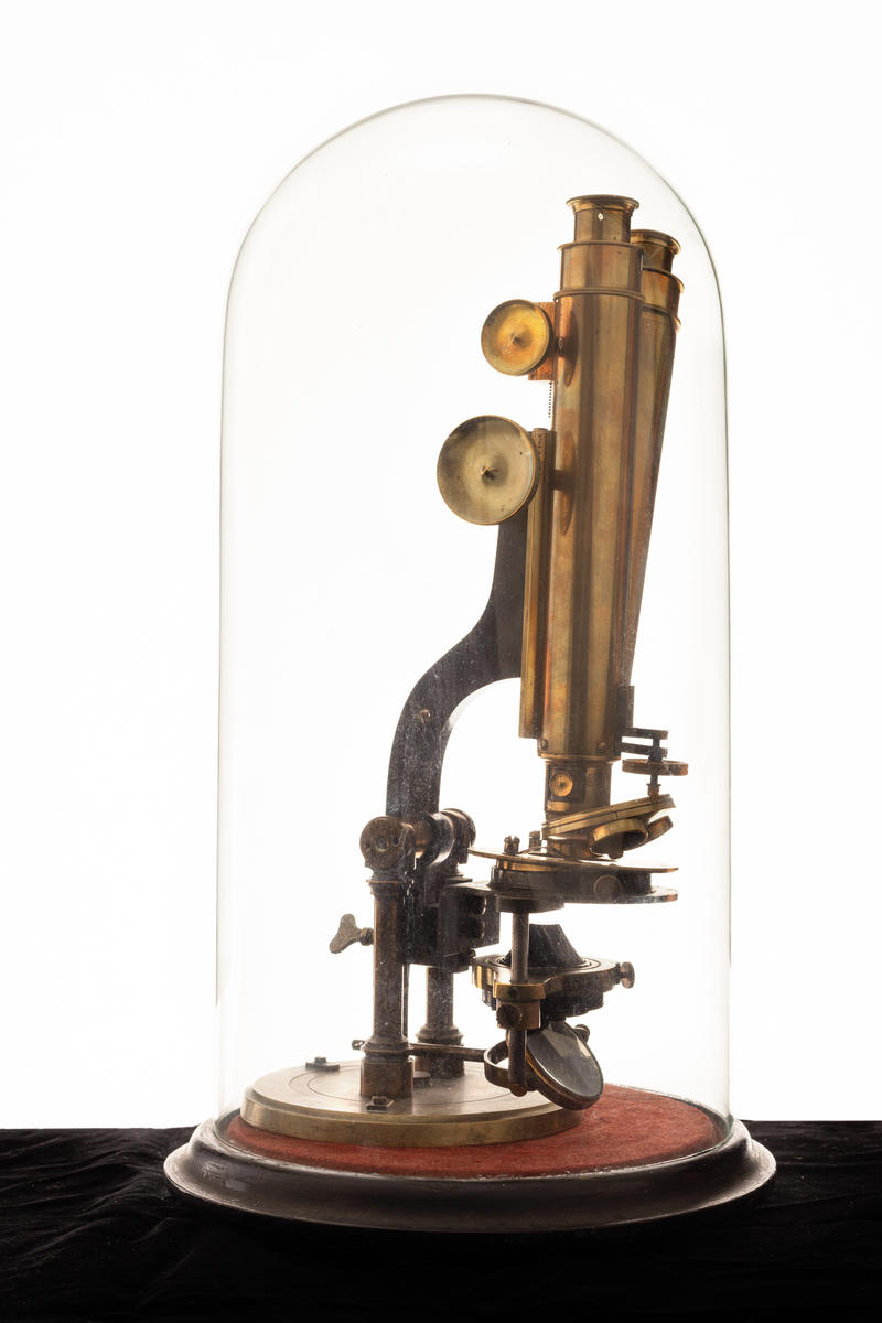 Binocular microscope with triple objective rotating head, in glass ...