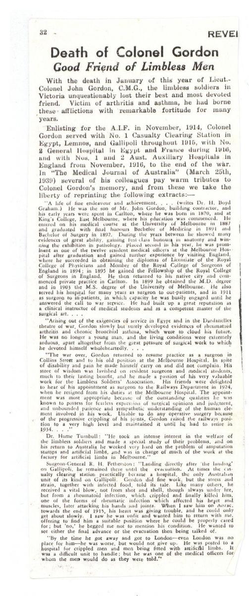 Death of Colonel J. Gordon, a Dr at Gallipoli WWI - Faculty of Medicine ...