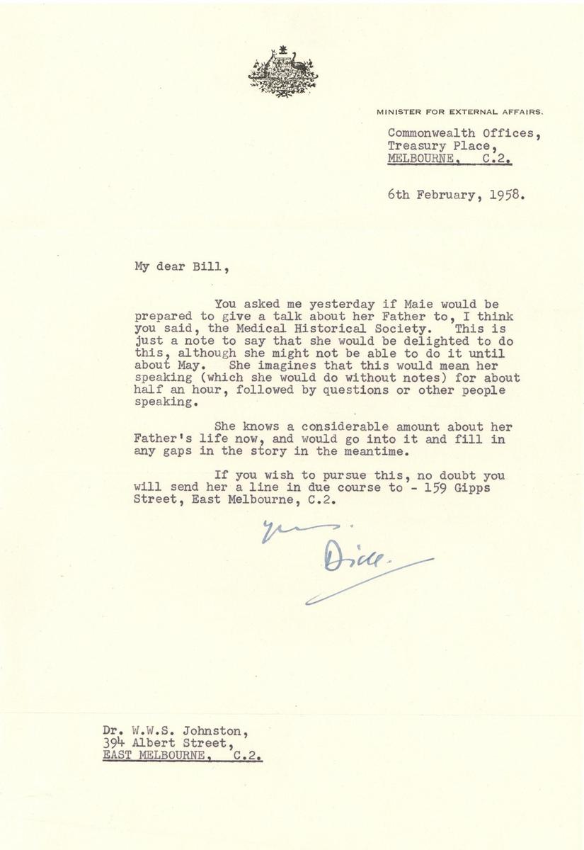 Sir William Johnston papers relating to Sir Charles Snodgrass Ryan ...