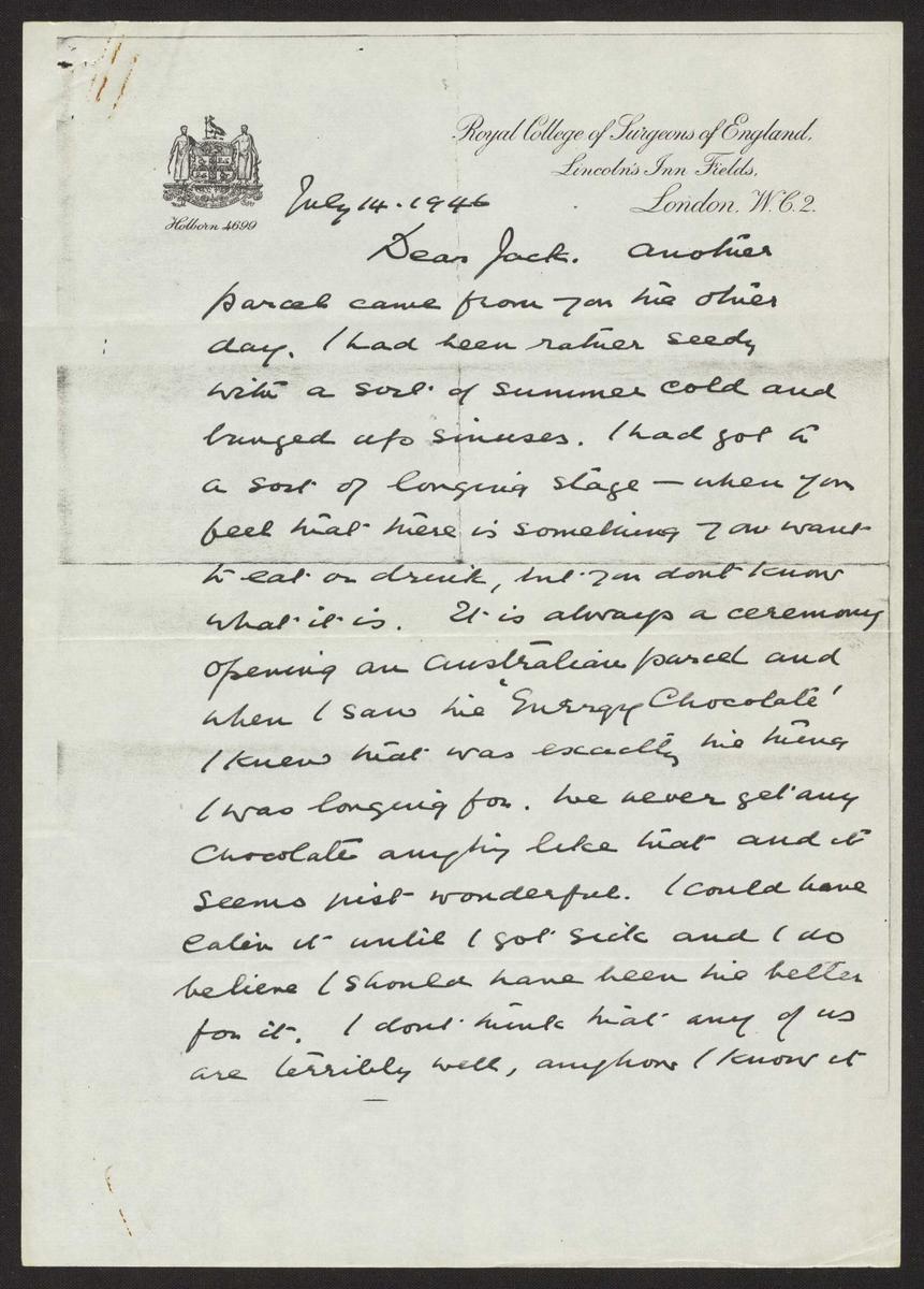 Letter To Jack Rutter From F Wood Jones, July 14, 1946 - Faculty of ...
