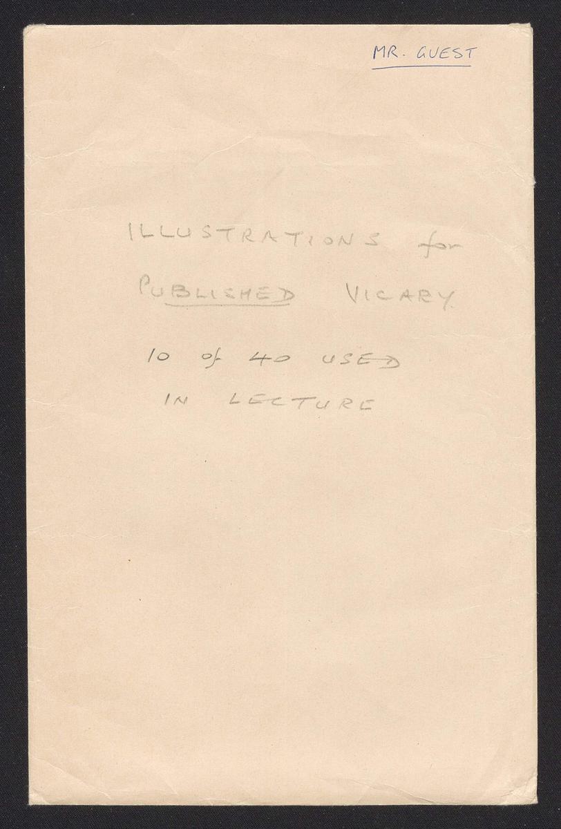 Envelope for illustrations published for Frederic Wood Jones Vicary ...