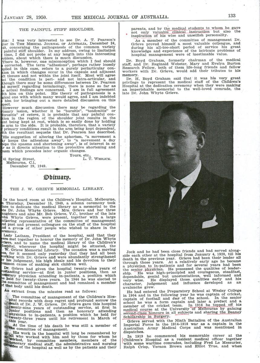 Dr. J. W. Grieve(1892-1949), His Life and Times and obituary - Faculty ...