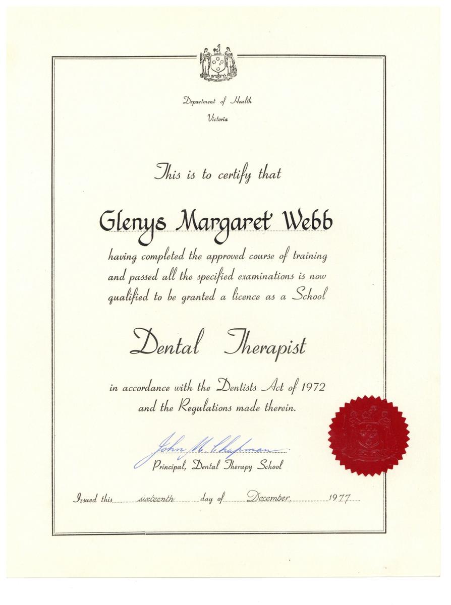 Diploma of Applied Science (Dental Therapy) Graduation Certificate ...