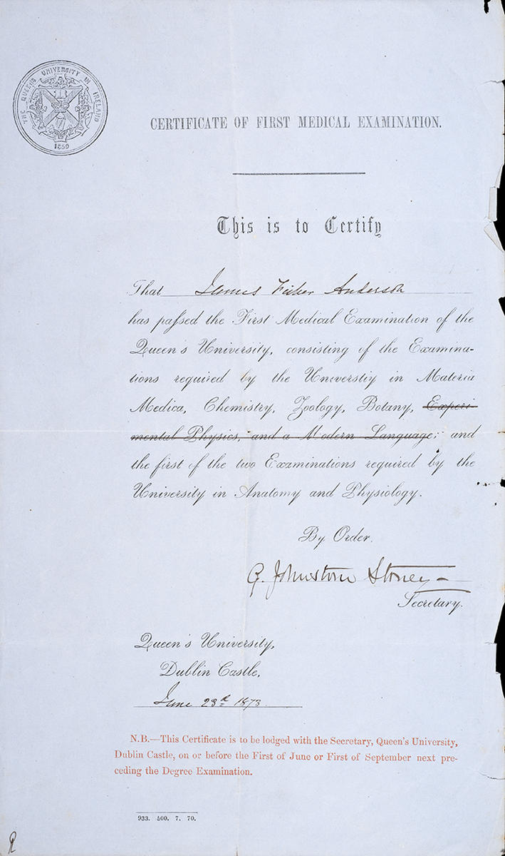 Certificate of First Medical Examination provided to James Fisher ...